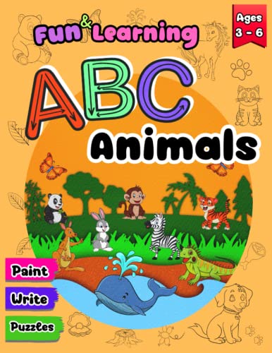 ABC Animals Coloring, Writing, and Puzzle Book 3in1: Learn the Alphabet ...