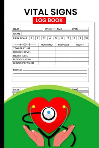 Vital Signs Log Book: Daily blood pressure, blood sugar, heart rate ...