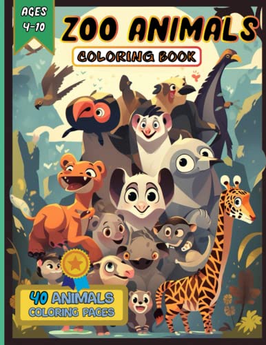 Zoo Animals Coloring Book: Zoo-themed colouring book for kids age 4-10 ...