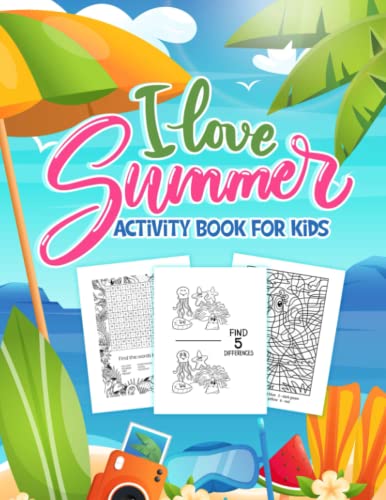I Love Summer Activity Book For Kids: Big Puzzle Game Pages For Boys ...