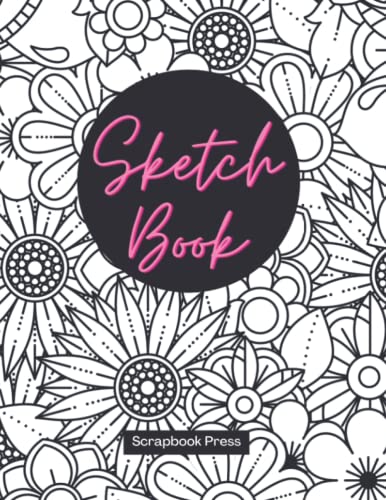 Sketch Book: Pretty Large Flowered Black & White Notebook With Blank ...