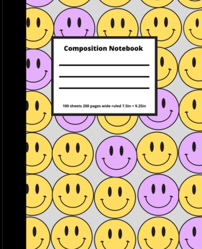 Composition Lined Notebook Cute Smiley Face Design: Wide Ruled Paper ...