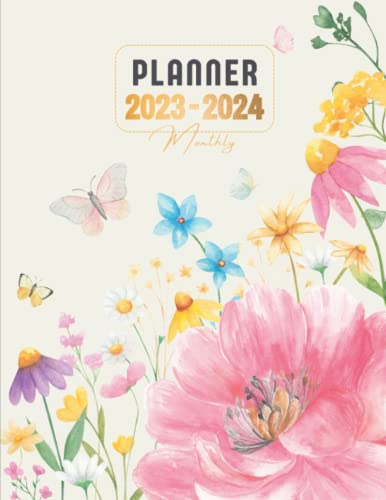 2023 - 2024 Monthly Planner With Floral And Butterfly Cover Design: Two ...