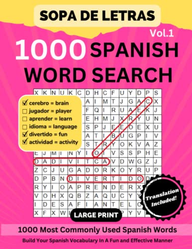 1000 Spanish Word Search With Translation: Large Print Puzzle Book For ...
