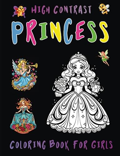 Princess High Contrast Coloring Book For Girls: Black and White Simple ...