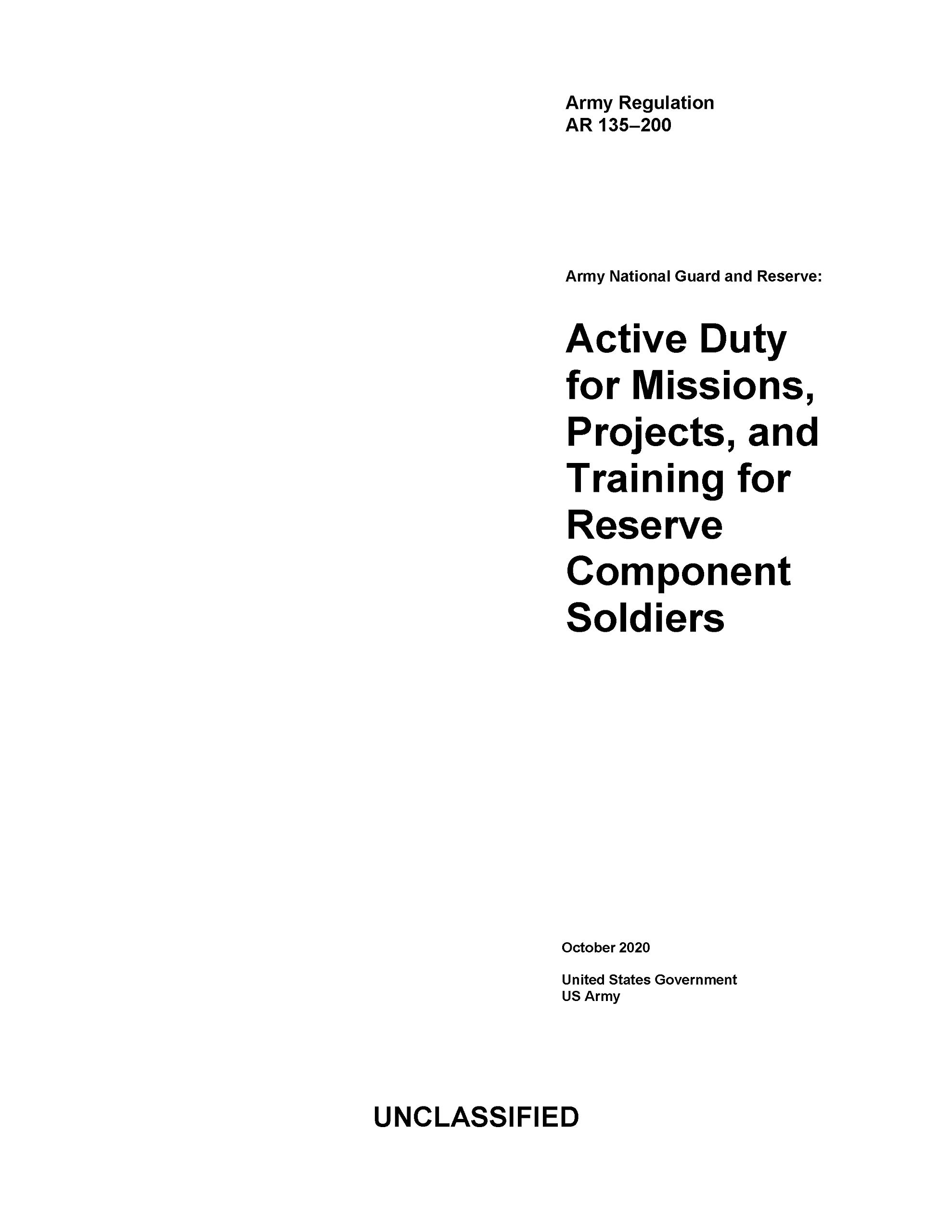 Army Regulation AR 135-200 Army National Guard and Reserve: Active Duty ...