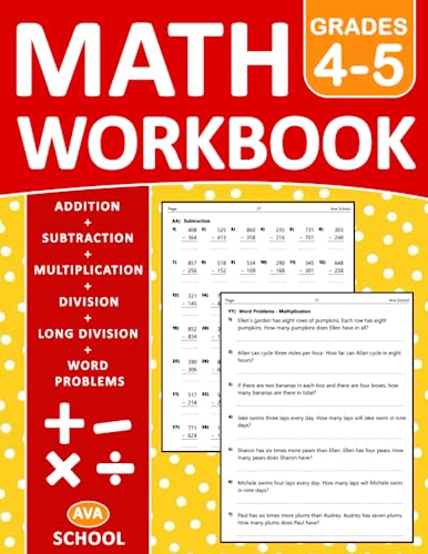 Math Workbook For Grades 4-5 Addition, Subtraction, Multiplication ...