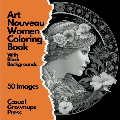Art Nouveau Women Coloring Book with black backgrounds: Elegant Art ...