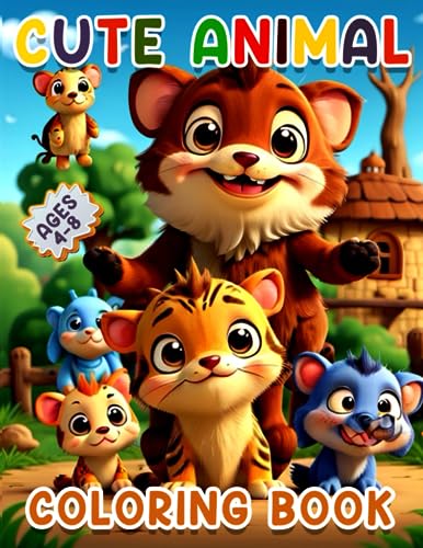 animal coloring book: Cute Animal Coloring Book For Kids Ages 4-8, Easy ...