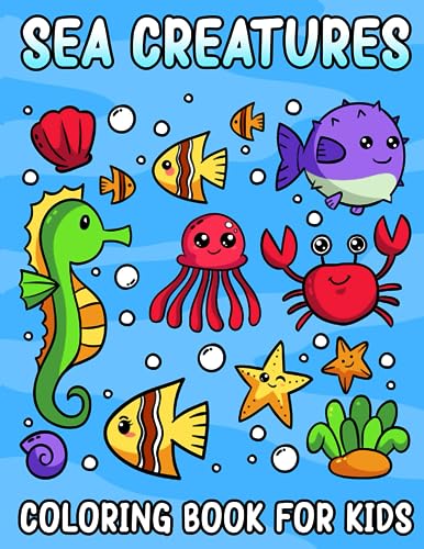 Sea Creatures Coloring Book For Kids: Cute Ocean Animals Coloring Book ...