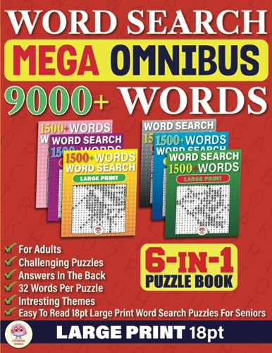 6-in-1 Word Search Puzzle Book For Adults Large Print Omnibus: Easy To ...