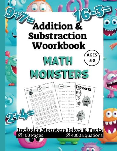 Addition and Substraction Woorkbook, Math Monsters: 100 Pages of timed ...