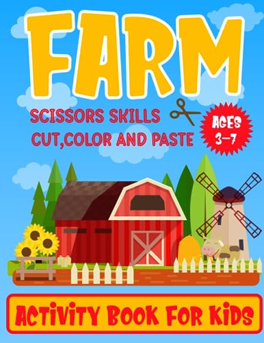 Farm Scissors Skills Activity Book: Cut color and paste Farm Scissors ...