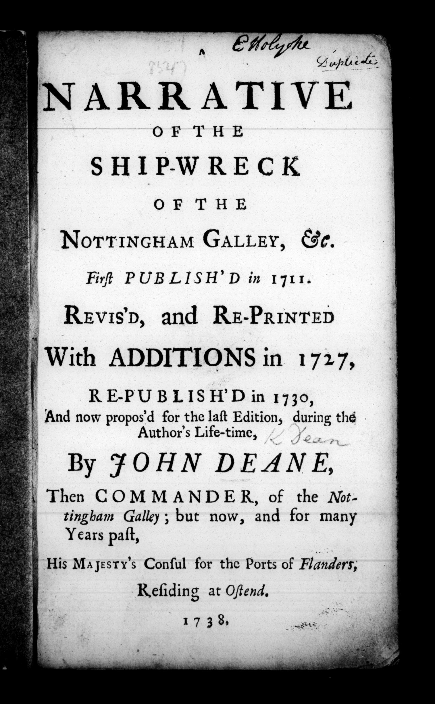 A Narrative of the Shipwreck of the Nottingham Galley, in Her Voyage ...