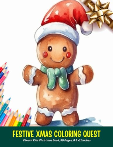 Festive Xmas Coloring Quest: Vibrant Kids Christmas Book, 50 Pages, 8.5 ...
