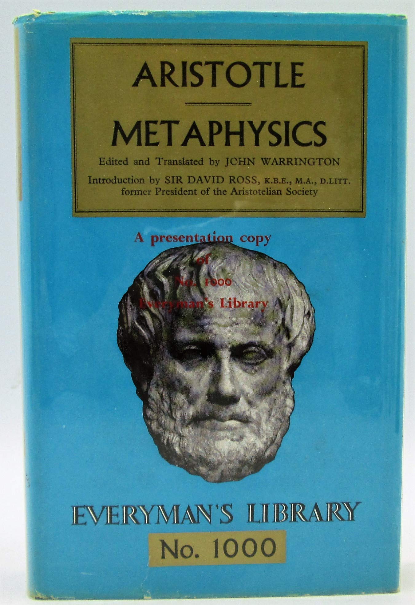 ARISTOTLE'S METAPHYSICS: EVERYMAN'S LIBRARY, NO. 1000 by Aristotle ...