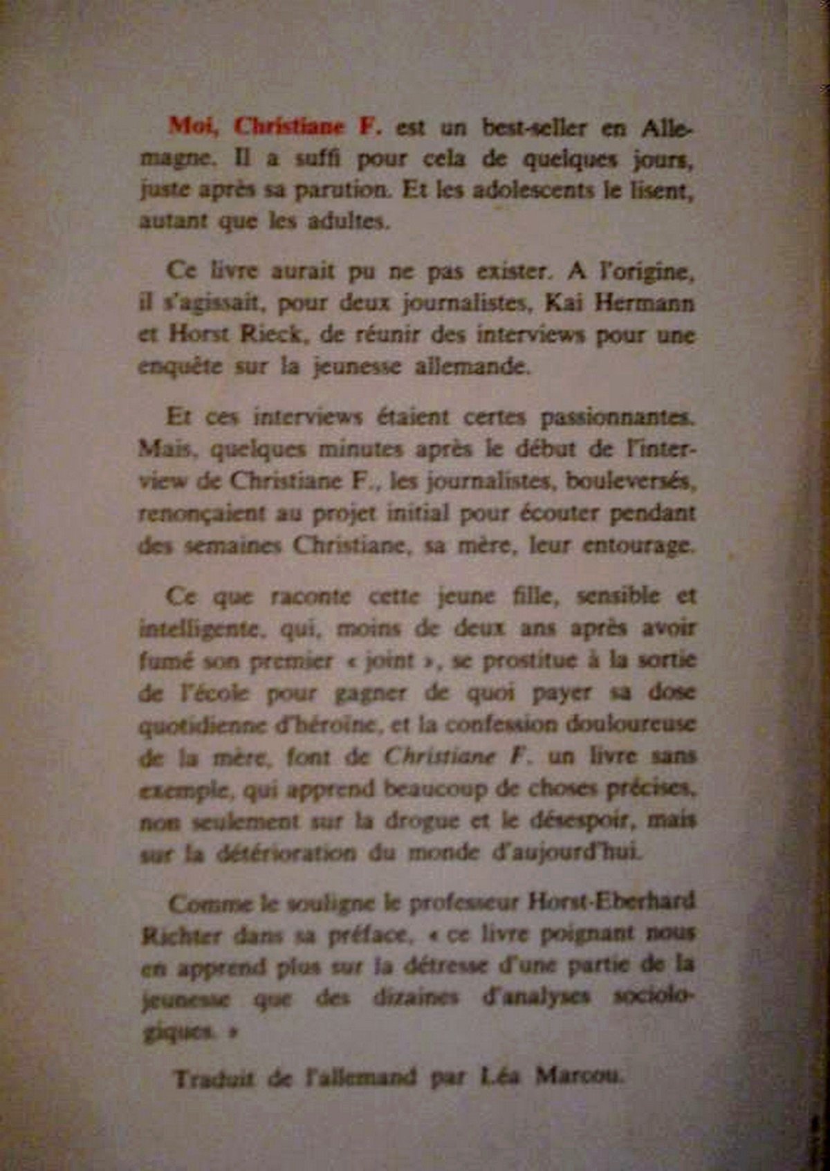 Moi, Christiane F., 13 ans, droguée, prostituée... by Christiane V ...
