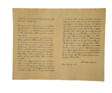 Souvenir facsimile of the Gettysburg Address in the handwriting of ...
