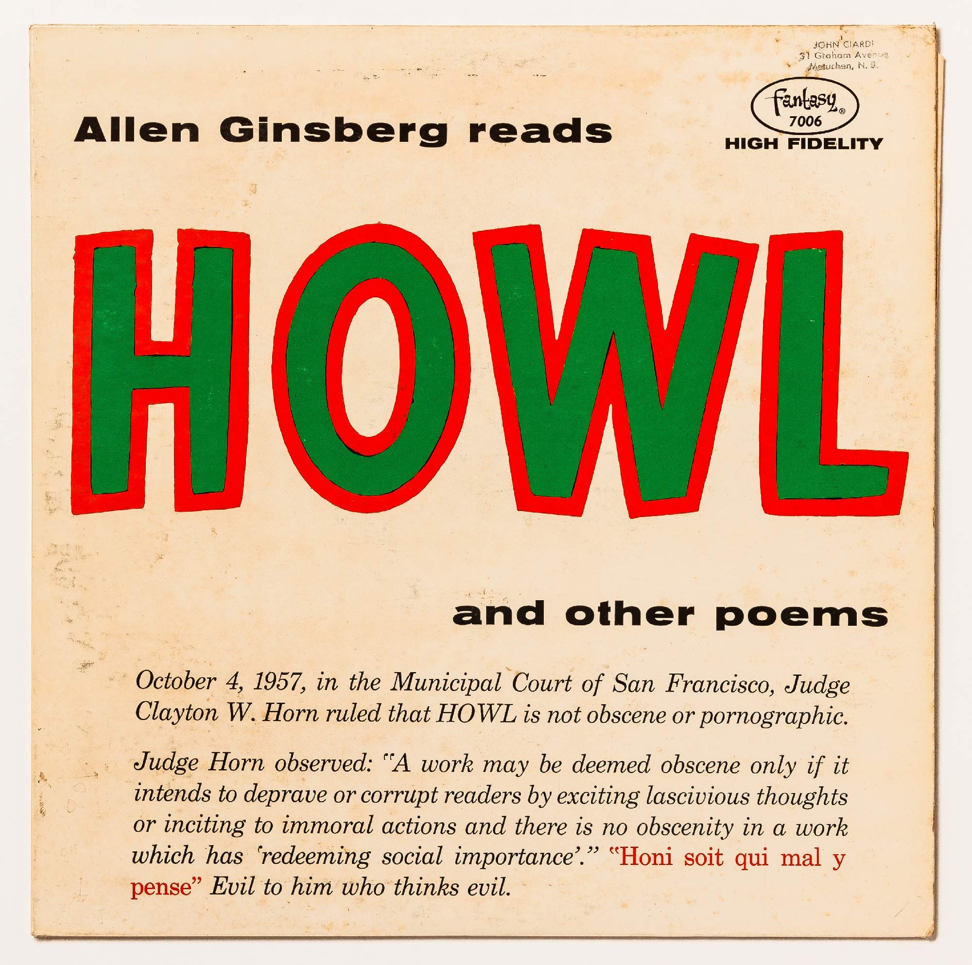 (Vinyl record): Allen Ginsberg Reads Howl and Other Poems by Unknown ...