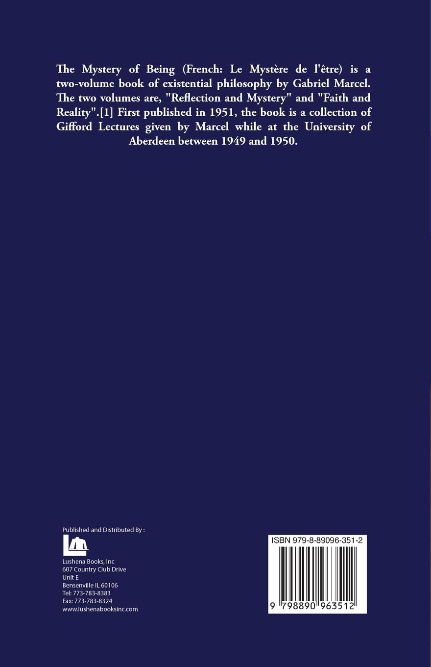 The Mystery of Being Reflection and Mystery Volume 1 by Gabriel Marcel ...