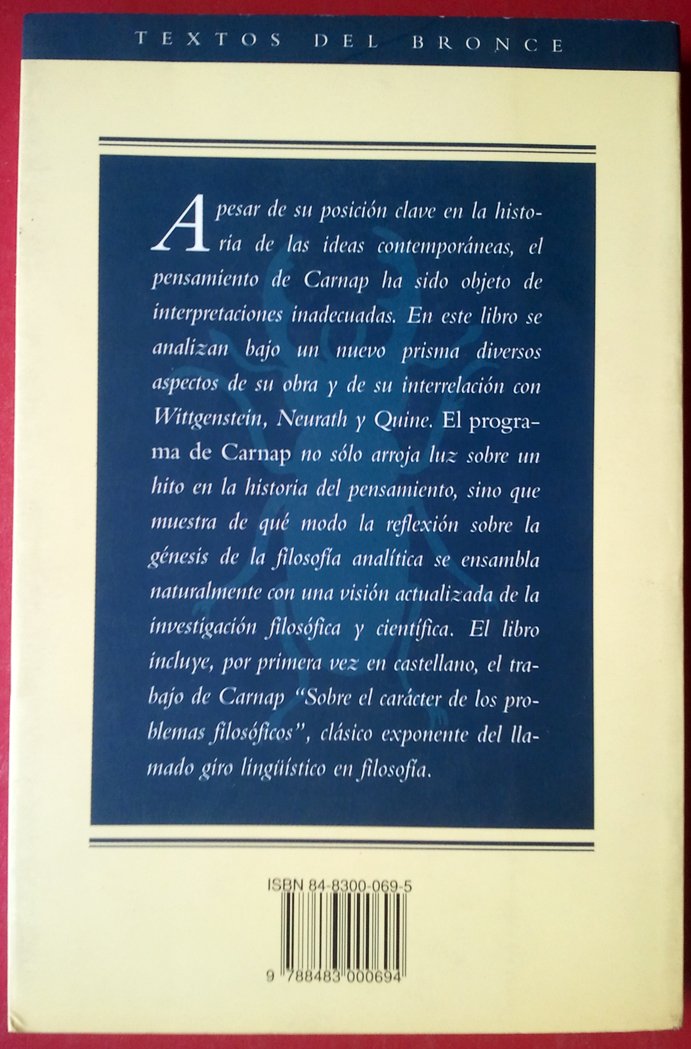 El programa de Carnap: Ciencia, lenguaje, filosofía (Textos del Bronce) by CIRERAM RAMON Y OTROS ...