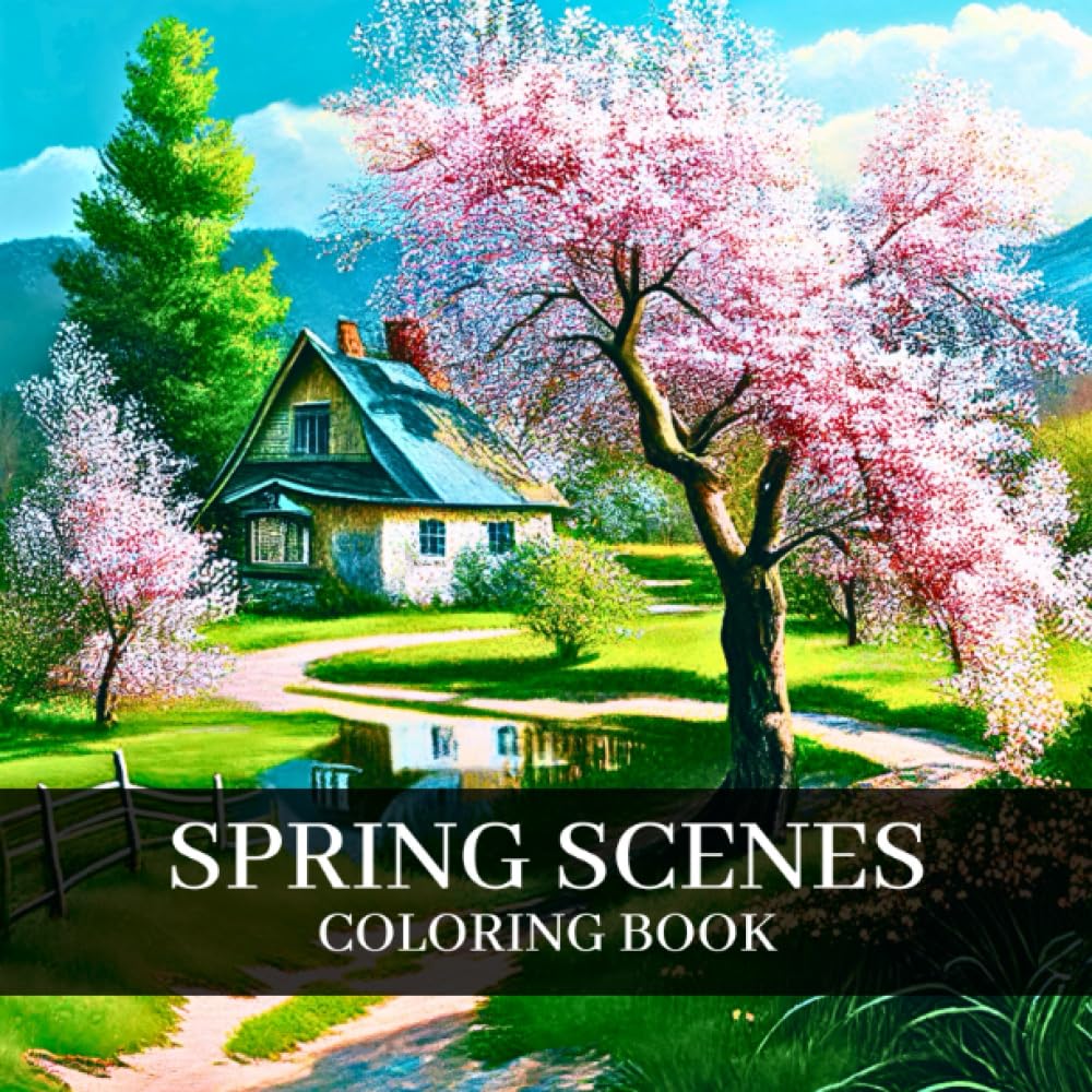 Spring Scenes Coloring Book: 32 Pages of Magic Gardens, Country ...