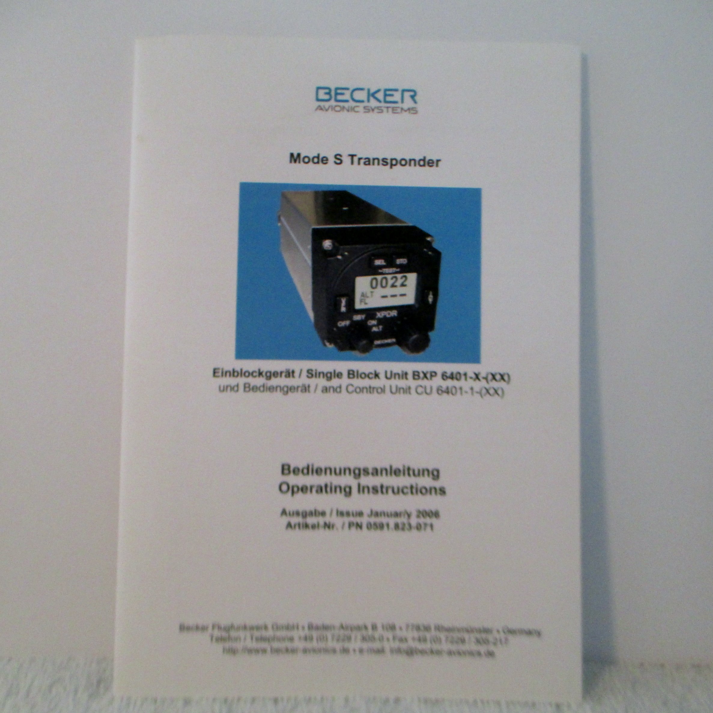 Becker Avionic Systems operating instructions for the Mode S ...