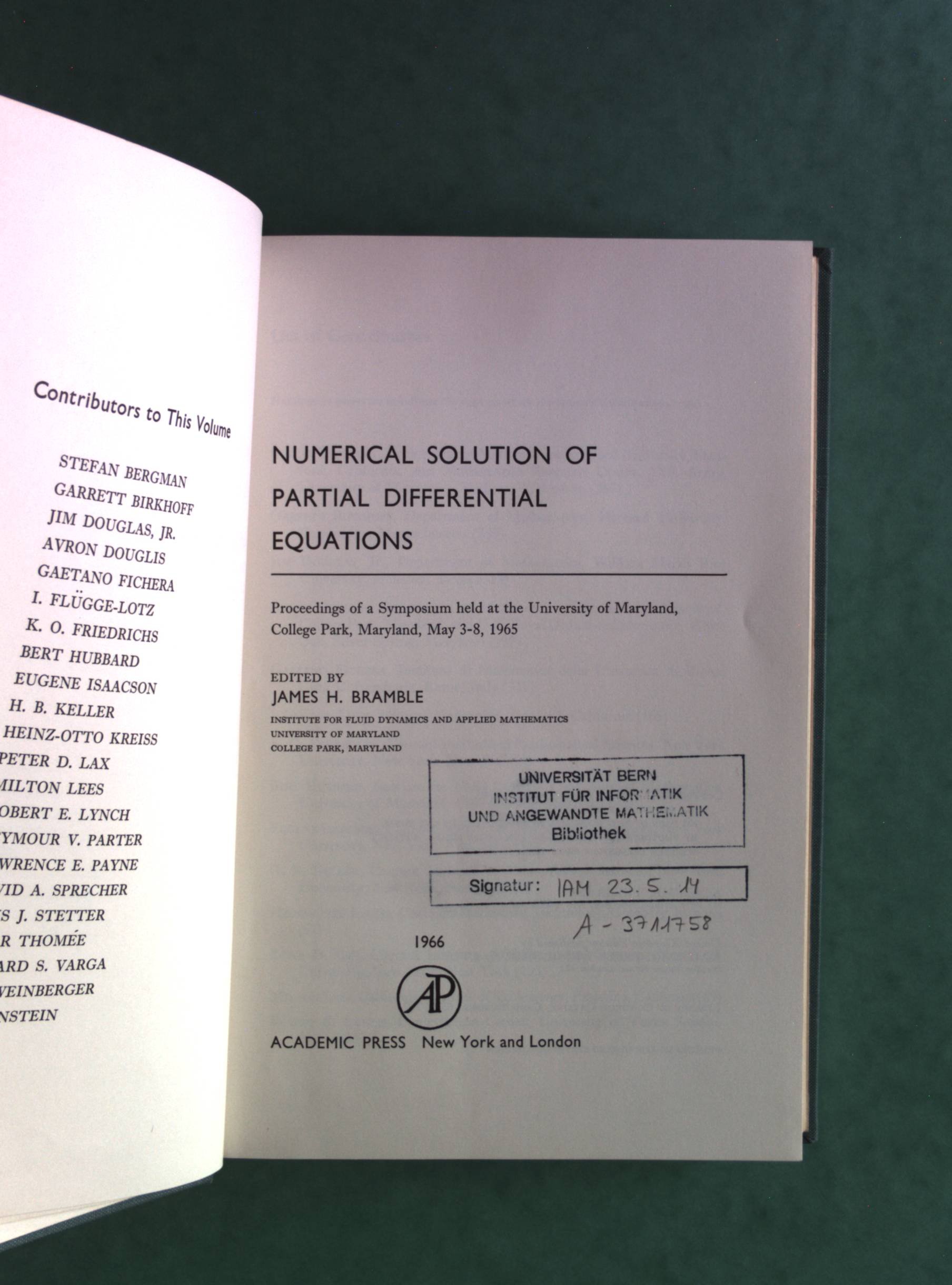 Numerical Solution of Partial Differential Equations: Proceedings of a ...