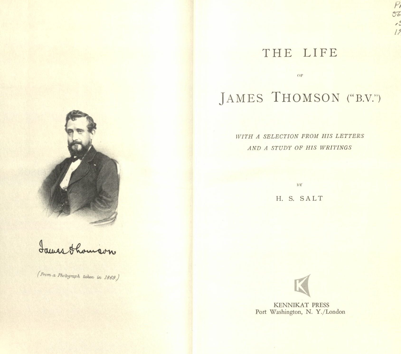 The Life of James Thomson ("B. V."), With a Selection from His Letters ...