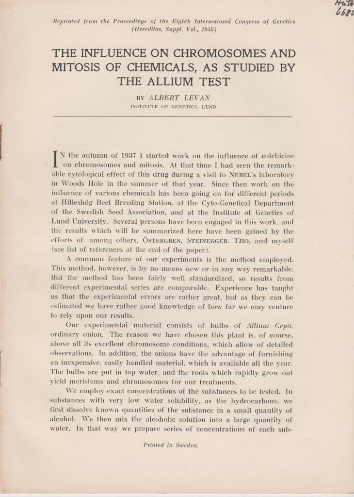 The Influence on Chromosomes and Mitosis of Chemicals, as Studied by ...