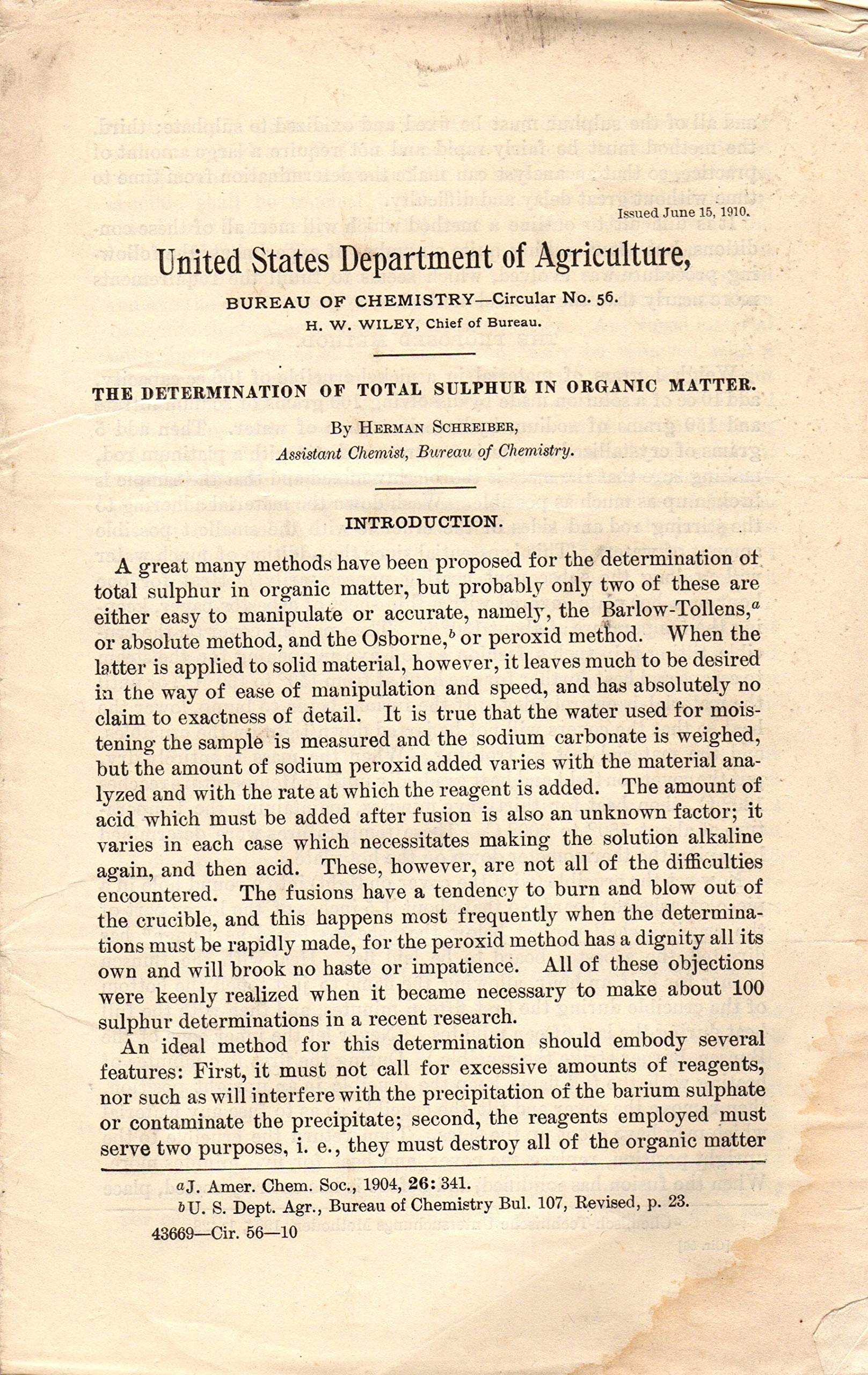 The determination of total sulphur in organic matter by Herman ...