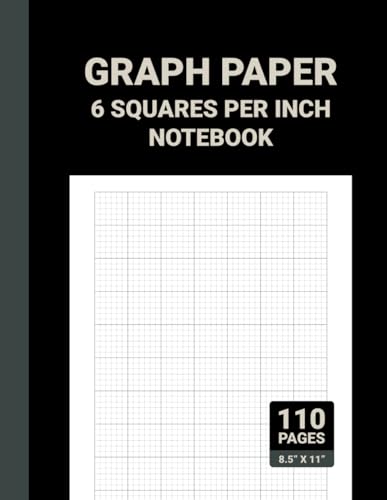 Graph Paper 6 Squares Per Inch Notebook: 1/6 Inch Squares, 6x6 Grid ...