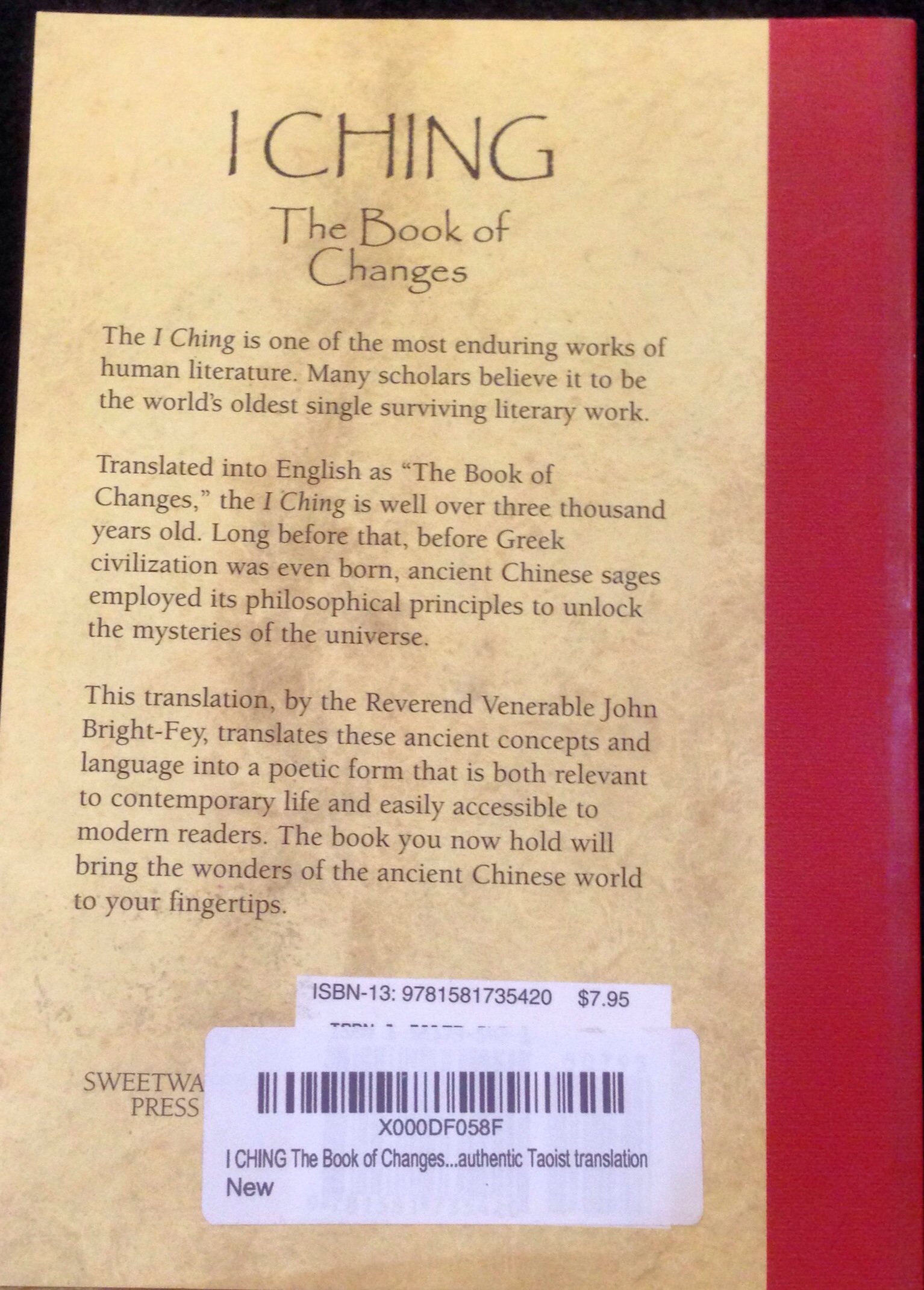 I CHING The Book of Changes An authentic Taoist translation by J ...
