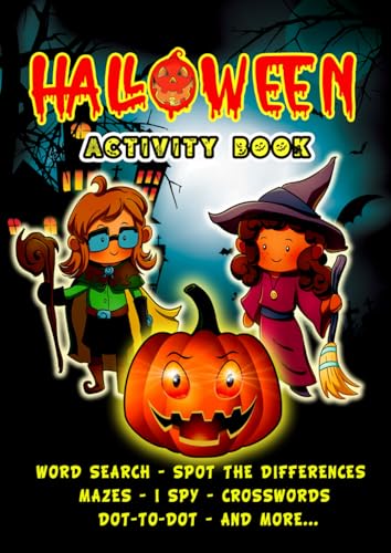 Halloween Activity Book for Kids: Coloring - Word search - Spot the ...