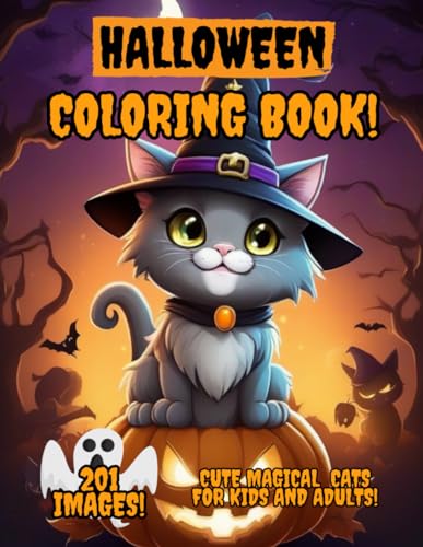 Magical Halloween cute cats coloring book for kids & adults: Give life ...