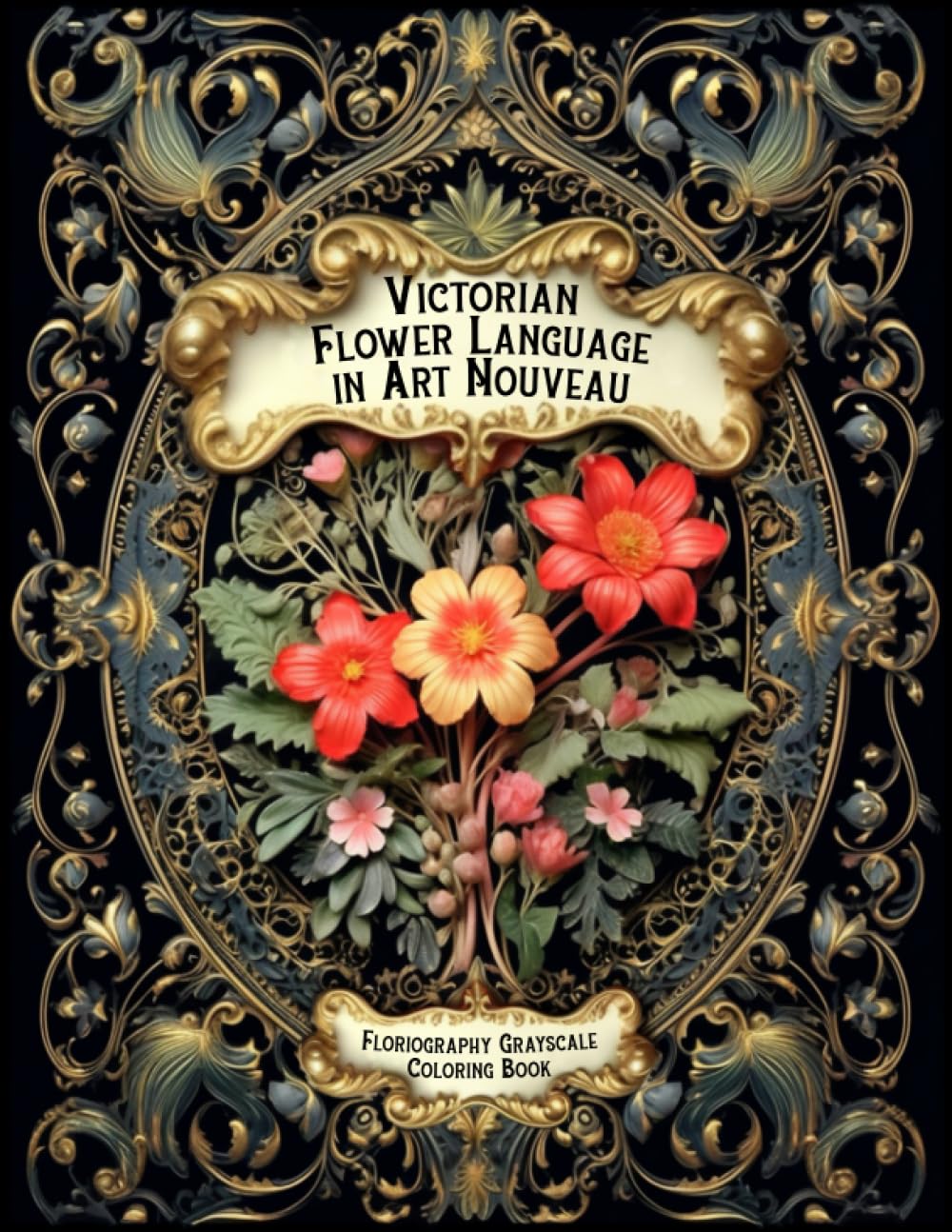 Victorian Flower Language in Art Nouveau: Floriography Grayscale ...