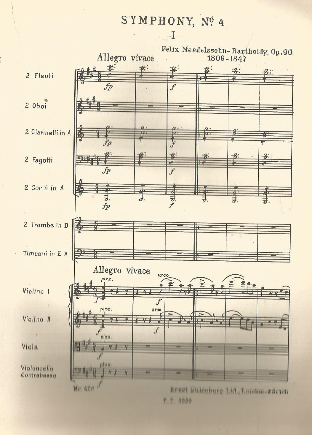 Mendelssohn, Op. 90, Symphony No. 4 in A Major, Edition Eulenburg by ...