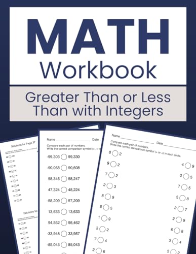 Math Workbook Greater Than or Less Than with Integers: Comparing ...