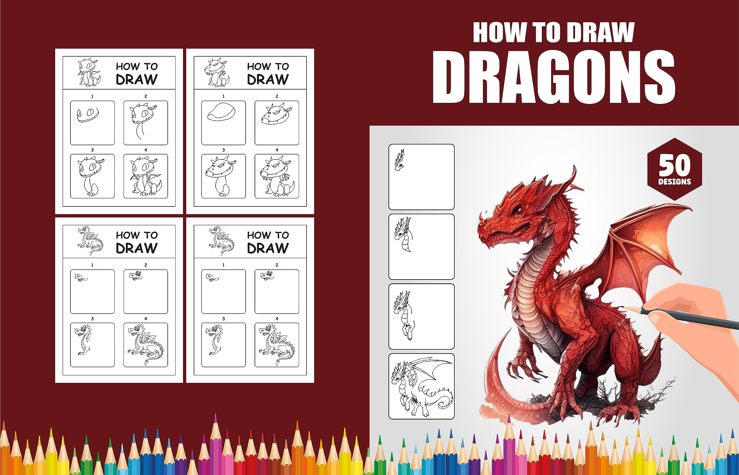 How To Draw Dragons: Simple Sketching And Inking Step By Step Lessons ...