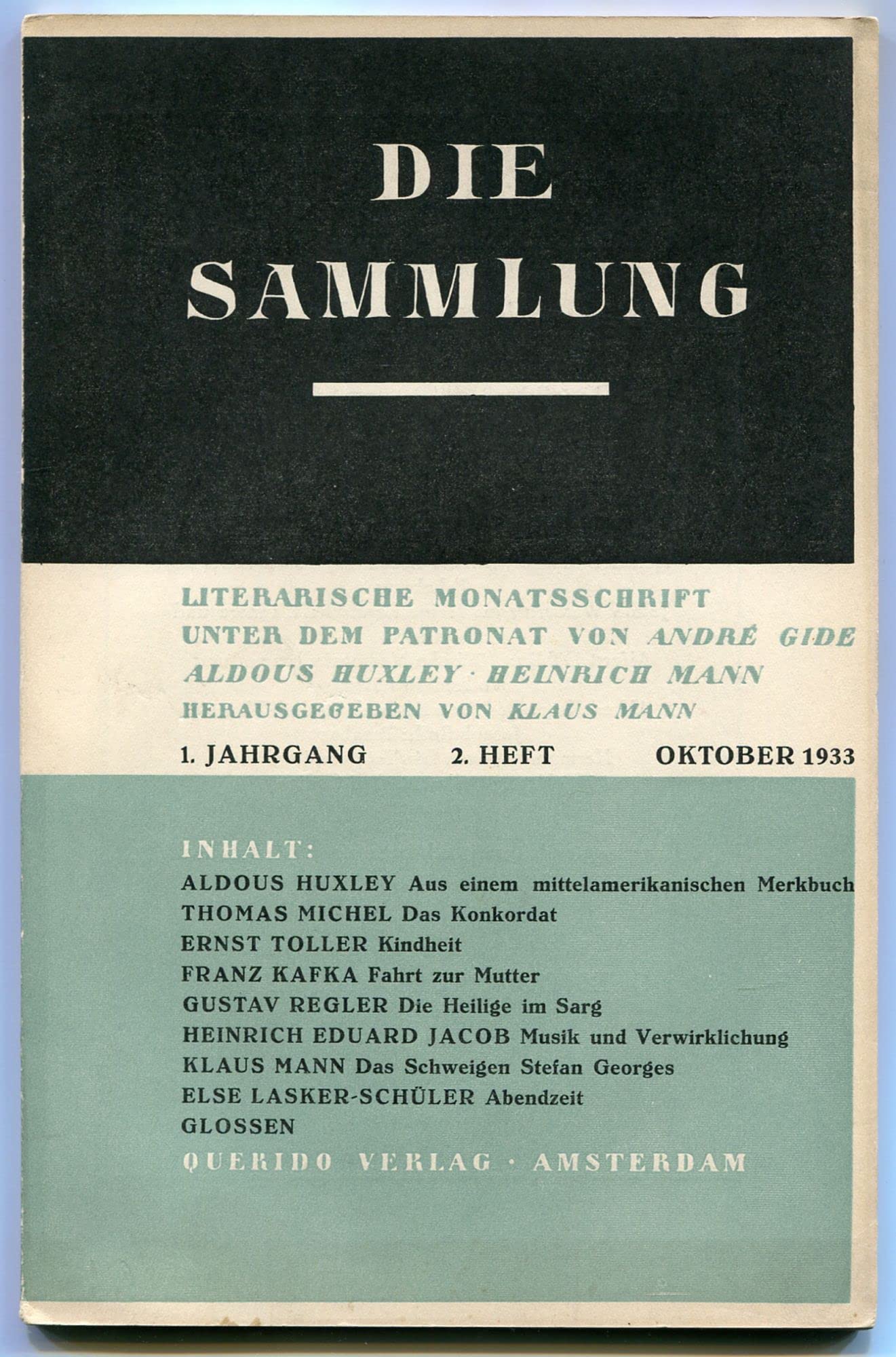 Die Sammlung ââ‚¬â€œ 1. Jahrgang. 2. Heft. Oktober 1933 by Franz (KAFKA ...