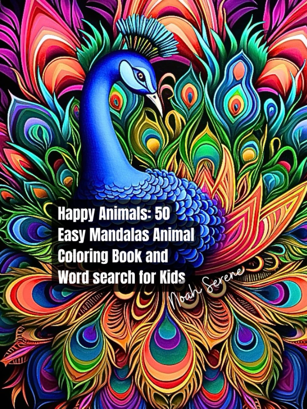 Happy Animals: 50 Easy Mandalas Animal Coloring Book and Word search ...