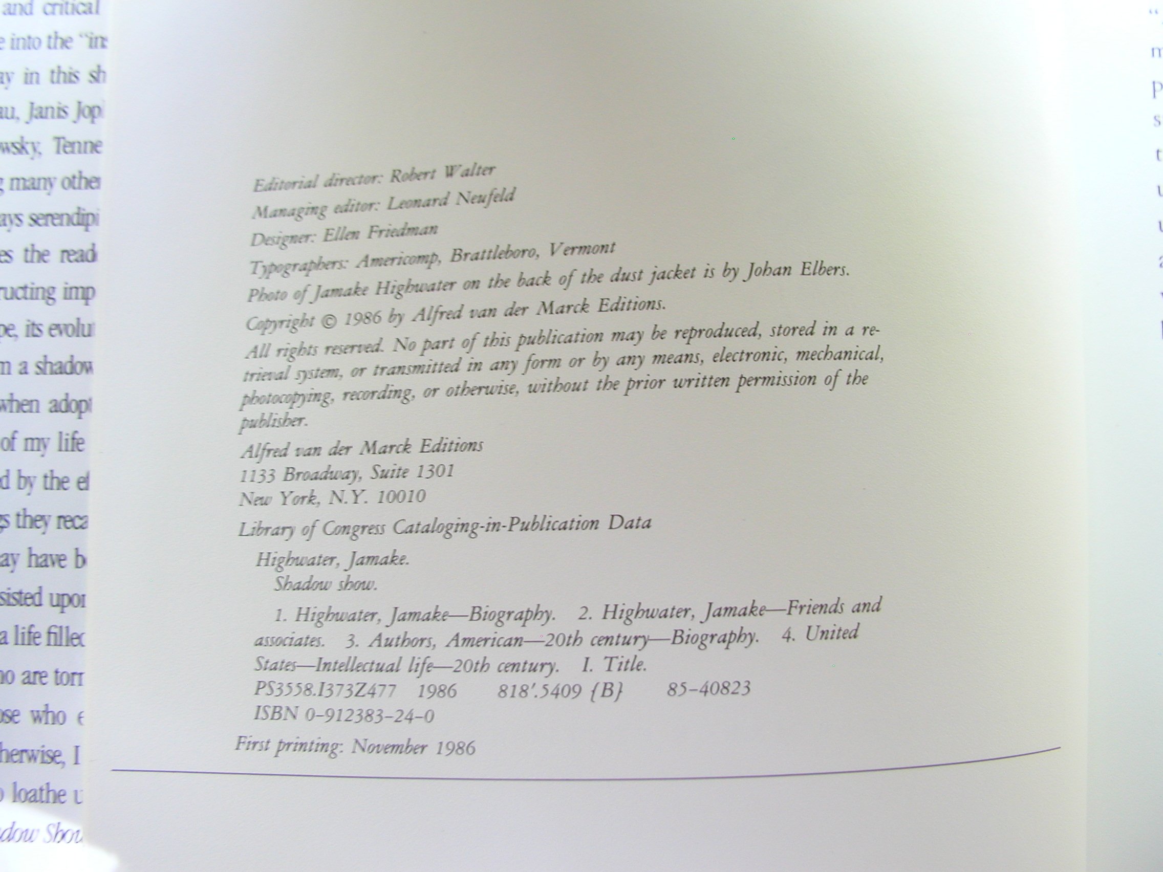 Shadow Show: An Autobiographical Insinuation by Jamake Highwater ...