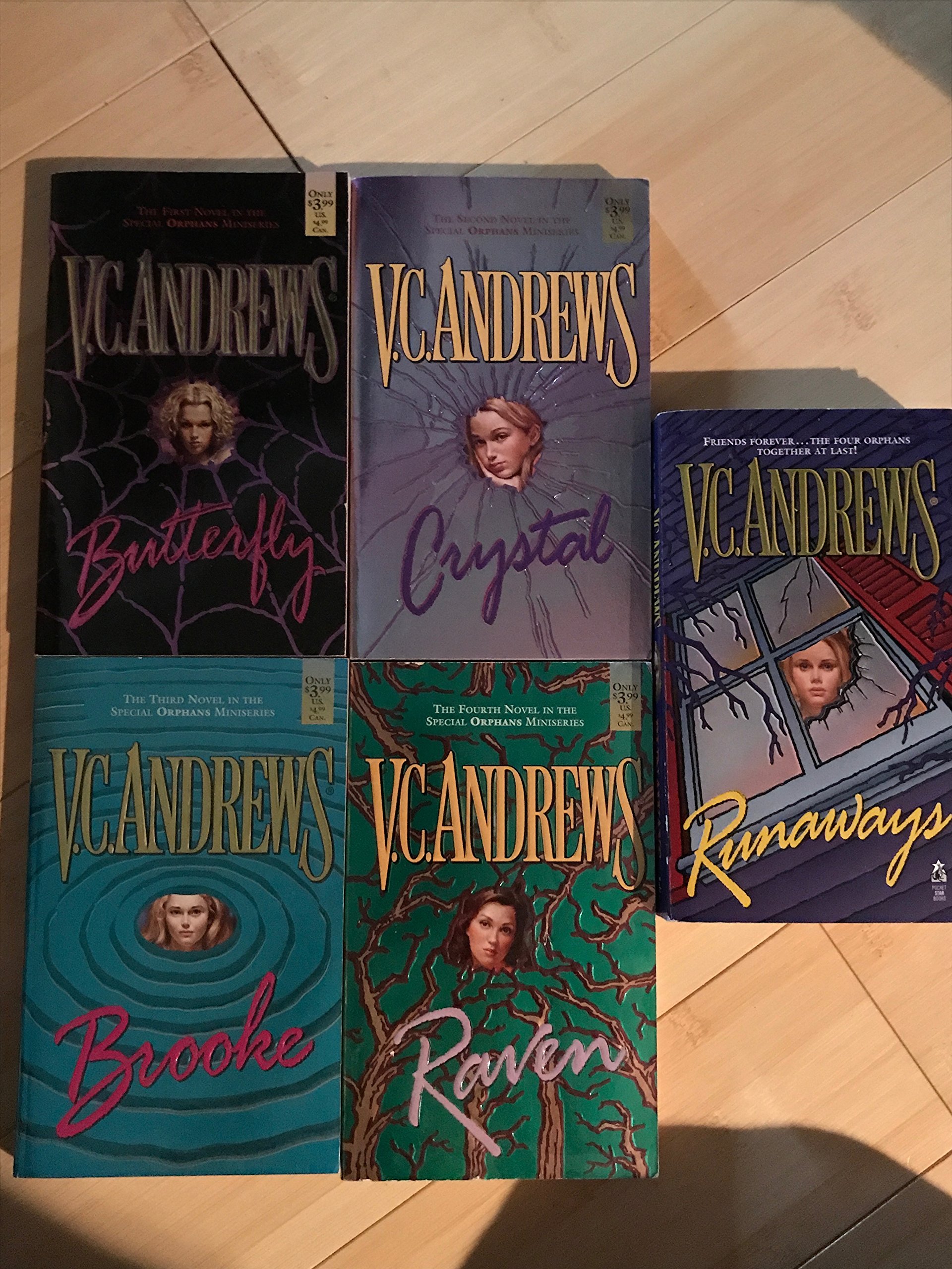 V. C. Andrews 5 book Orphan Series, Butterfly, Crystal, Brooke, Raven, and Runaways by V.C ...