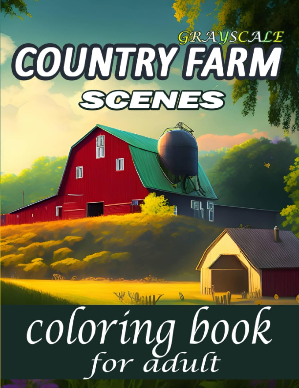 Grayscale Country Farm Scenes Coloring Book For Adults: Immerse ...