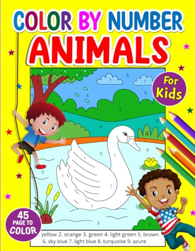 Color by Number Animals For Kids: 45 Cute color by number Coloring ...
