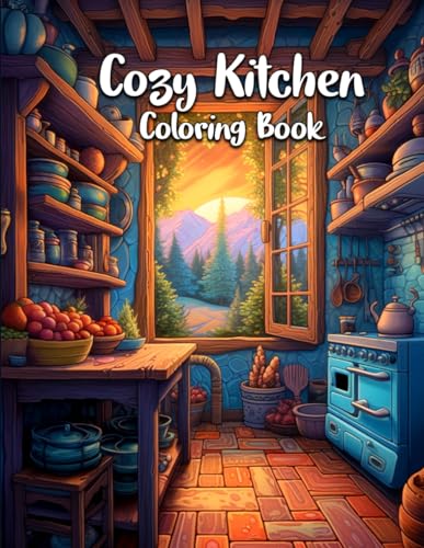 Cozy Kitchen Coloring Book: Kitchen Interior Coloring Book With ...