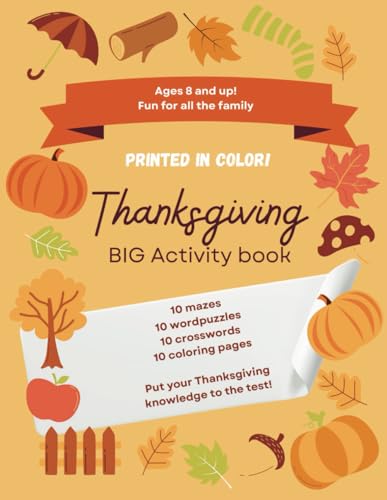 Color Version - Big Thanksgiving Activity Book For Kids Aged 8 and up ...