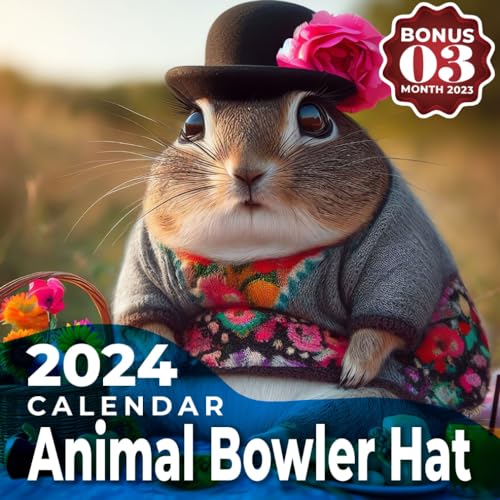 Animal Bowler Hat Calendar 2024: Jan 2024 to Dec 2024, Bonus 3 Months ...