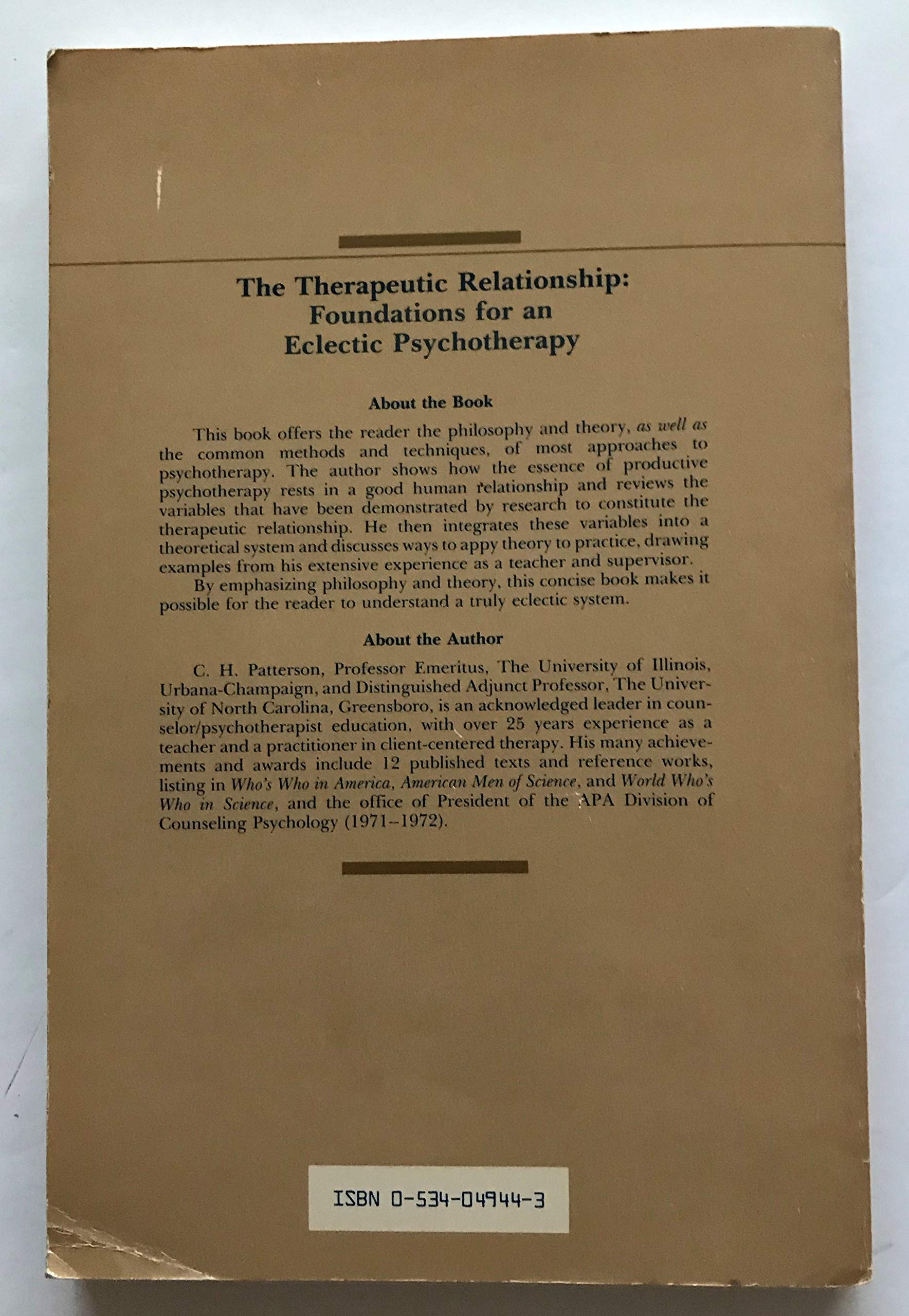 The Therapeutic Relationship: Foundations for an Eclectic Psychotherapy ...