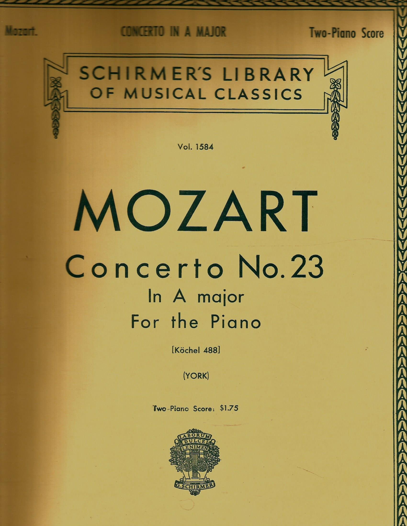 Schirmer's Library Of Musical Classics Volume 1584 Mozart Concerto No ...